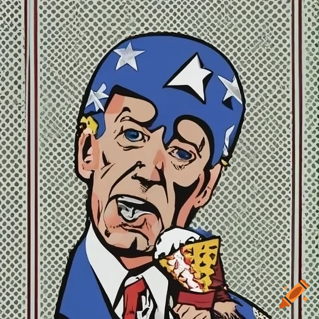 Roy Lichtenstein-style comic panel of Joe Biden as Captain America ...