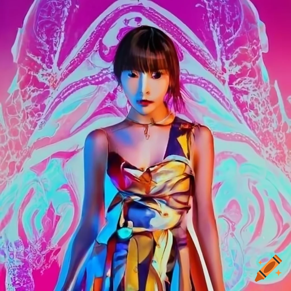 Stained glass dress worn by a young j-pop idol on Craiyon