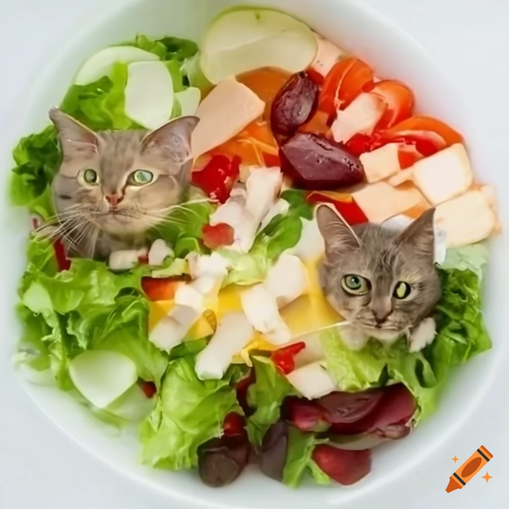 Cat exploring a salad on Craiyon