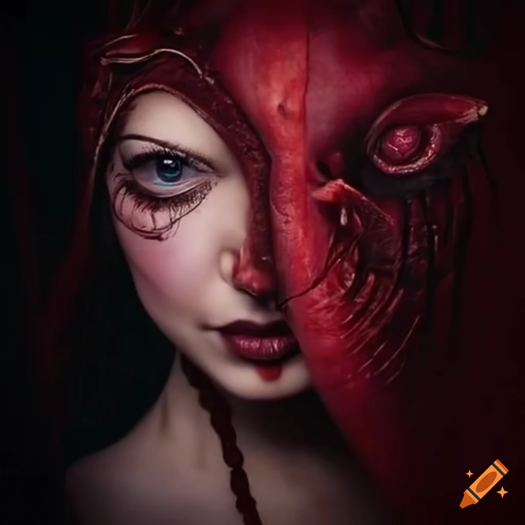 Artwork of a half-human, half-demon girl on Craiyon