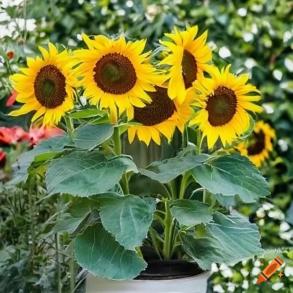 High quality photo of a sunflower in a pot on Craiyon