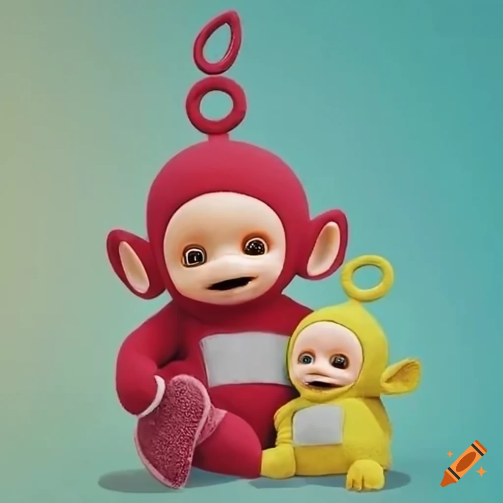 Teletubbies playing with a dog on Craiyon