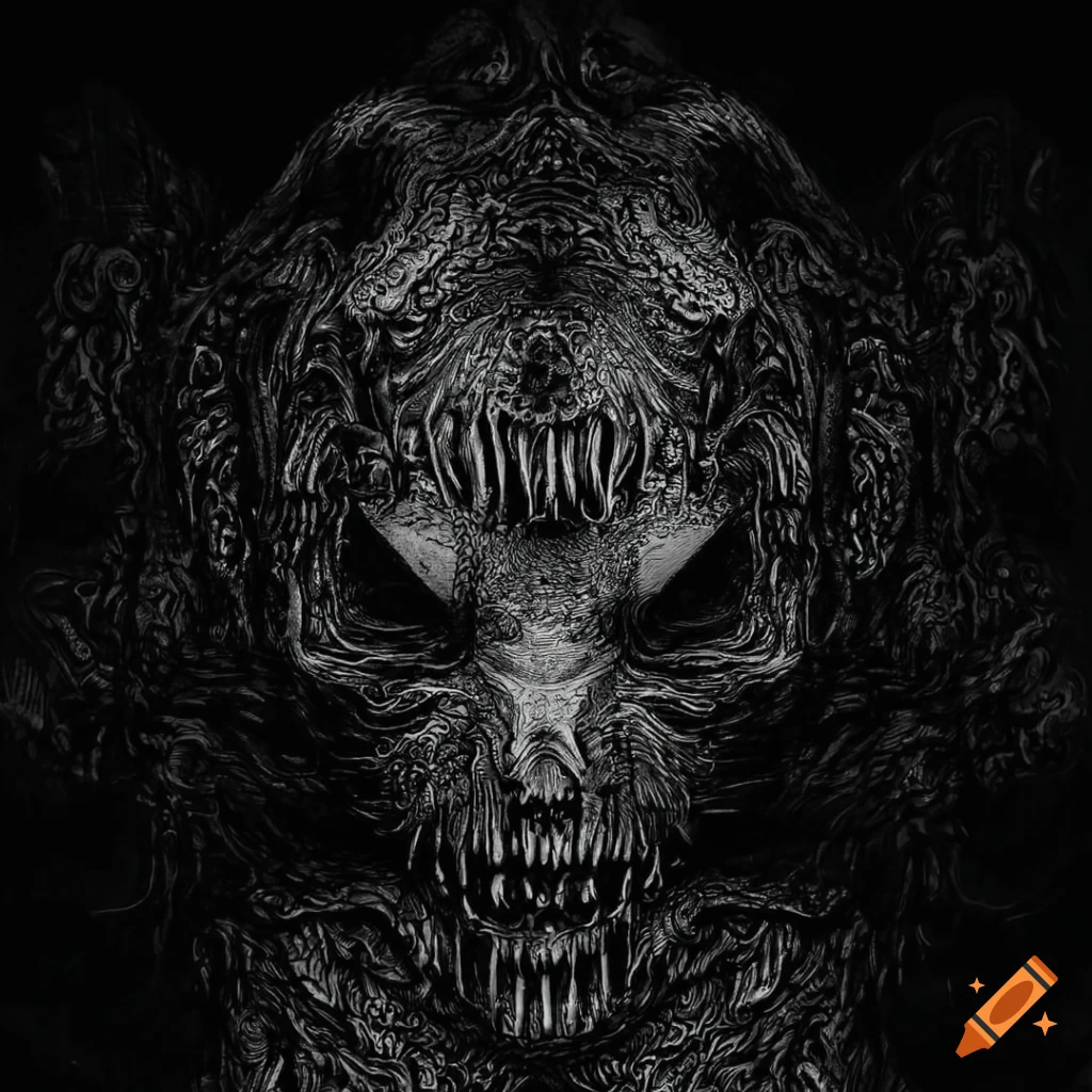 Black and white ink drawing of a mysterious creature on Craiyon