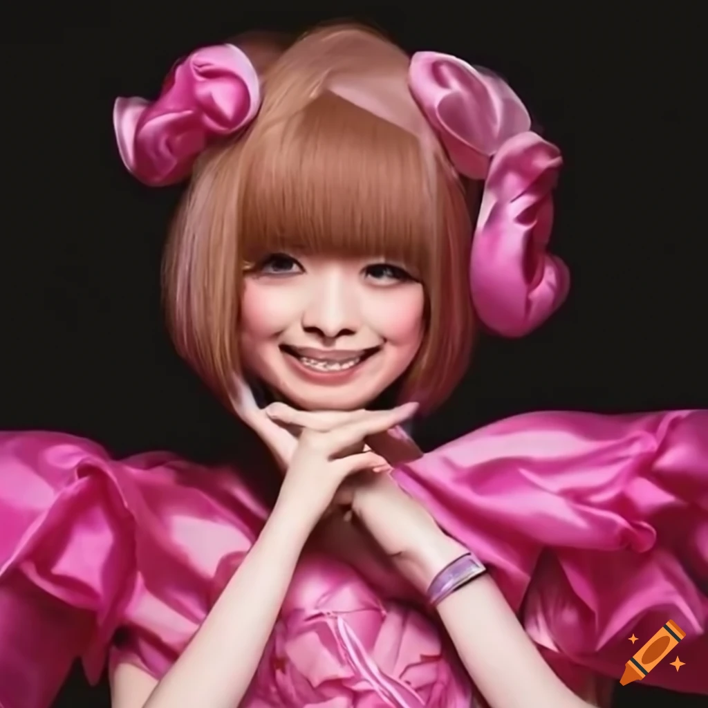 Kyary Pamyu Pamyu with a big smile and a ribbon hairdo on Craiyon