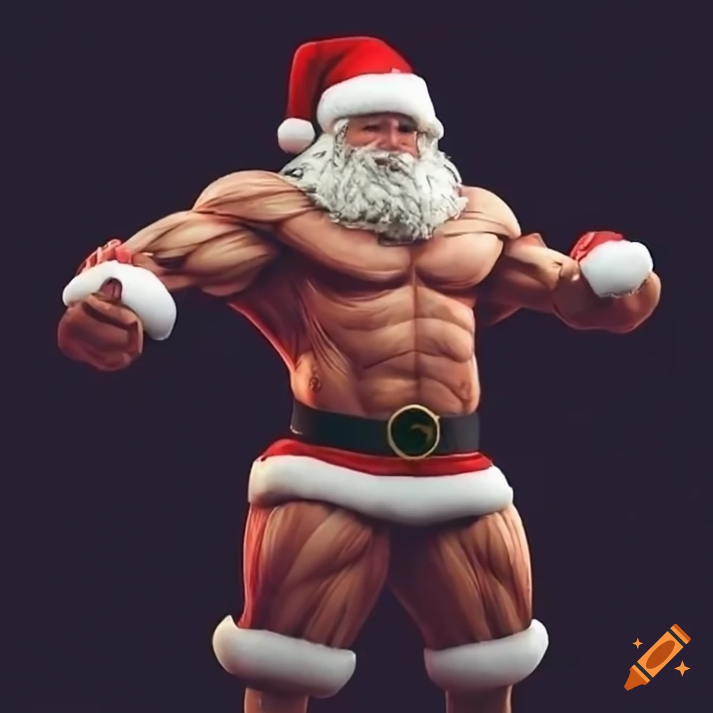 Muscular santa claus flexing his biceps on Craiyon