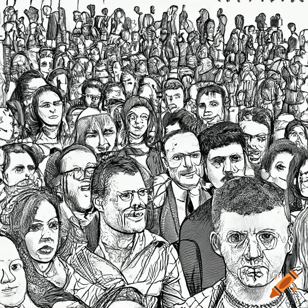 Realistic crowd art with dot shading on Craiyon