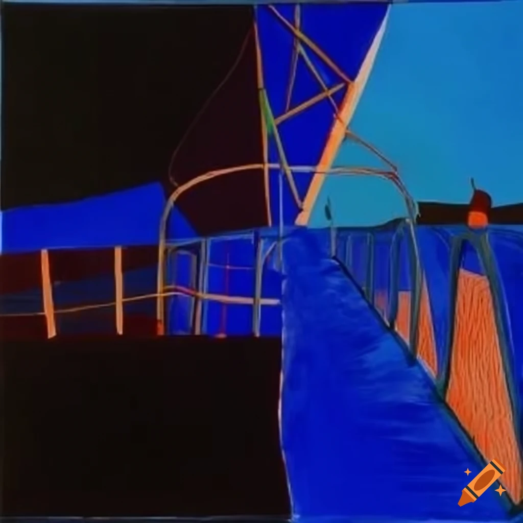 Unique bridge structure inspired by david hockney on Craiyon