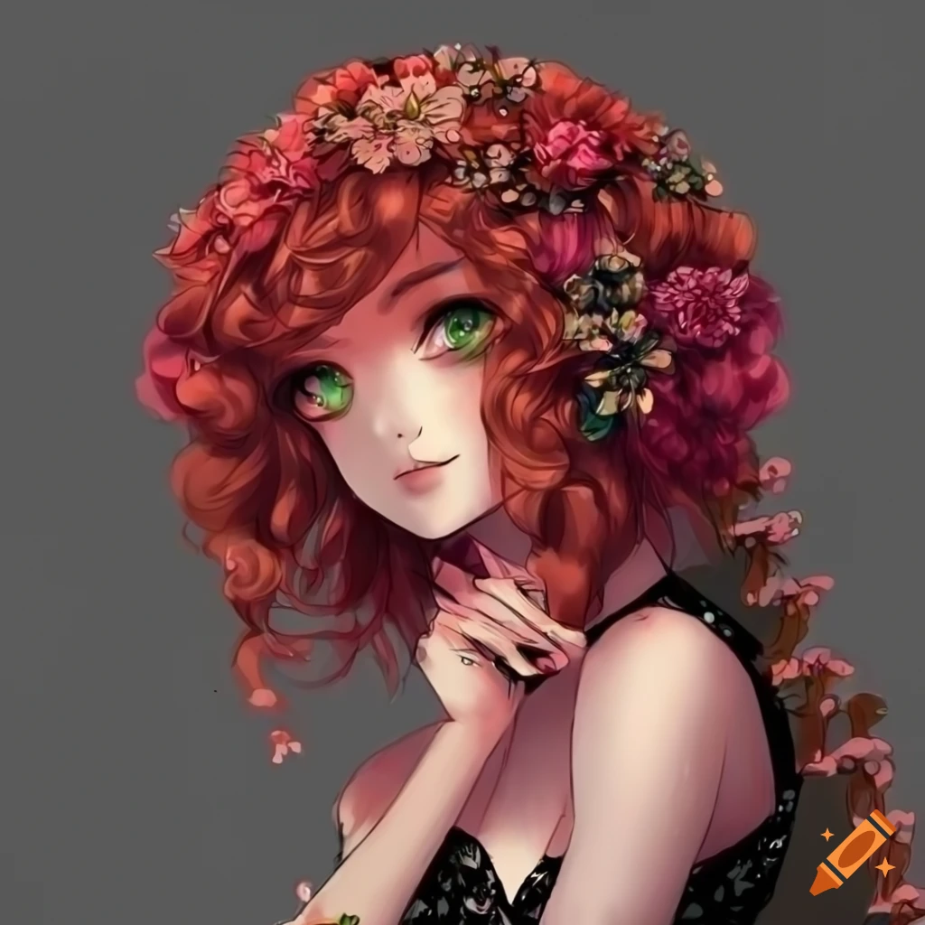 Manga-style artwork of a red-haired girl with bird wings on Craiyon