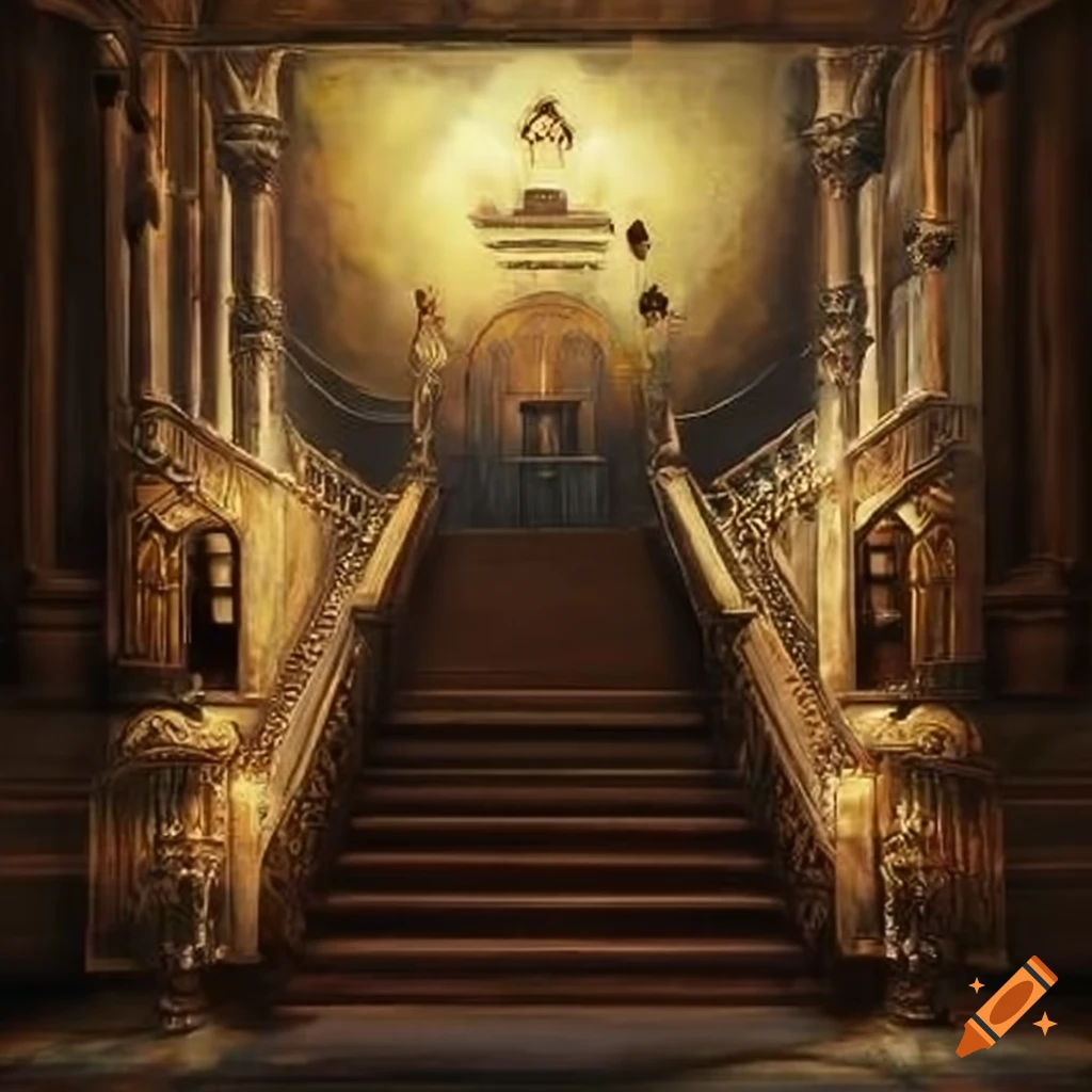 Image of a large staircase in a classical haunted house on Craiyon