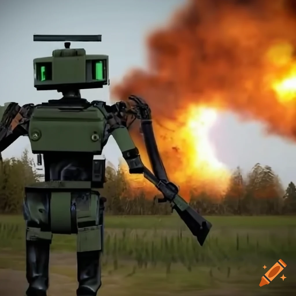 Image of a robot firing a bazooka in a battlefield on Craiyon