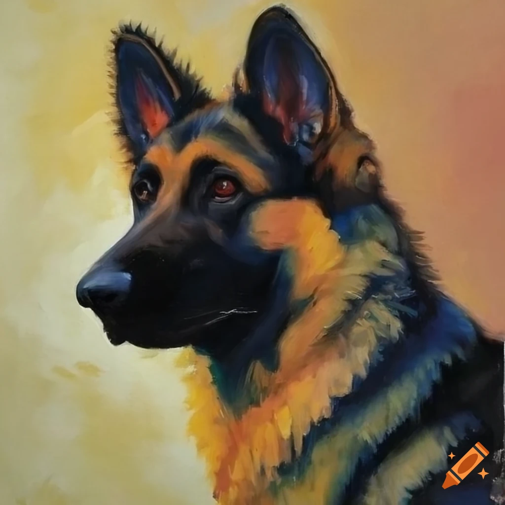 German shepherd oil painting