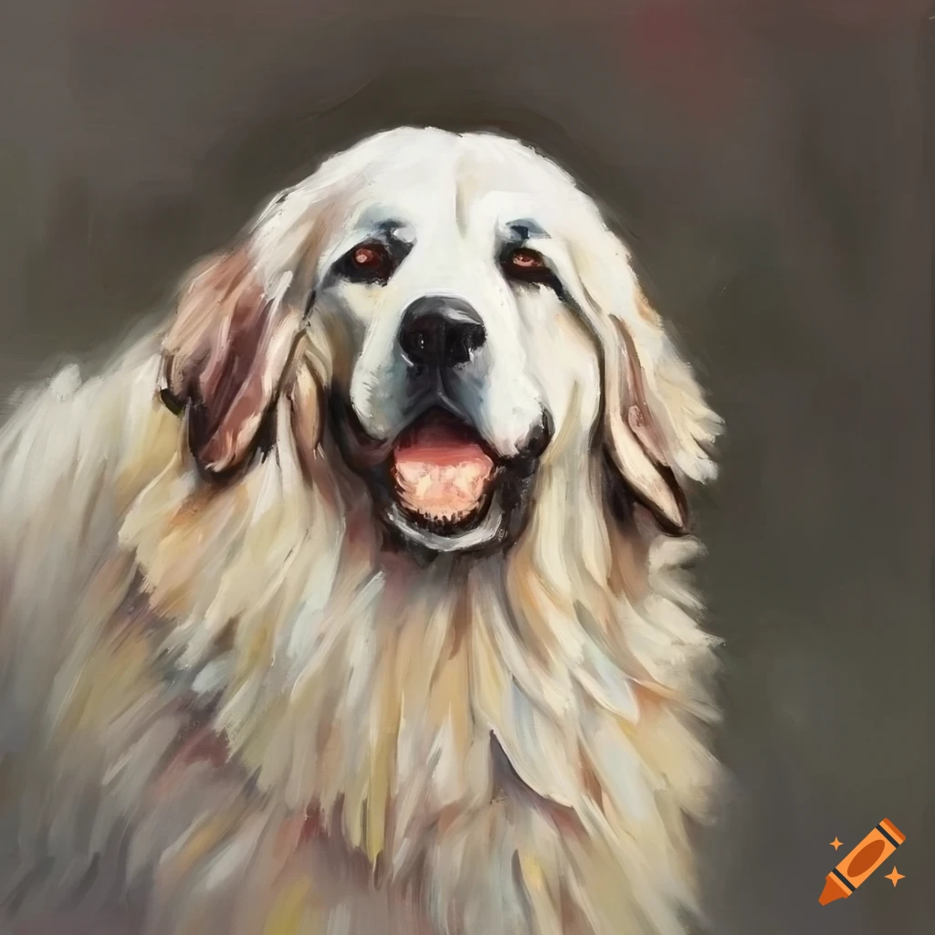 Portrait of a great pyrenees in oil painting on Craiyon