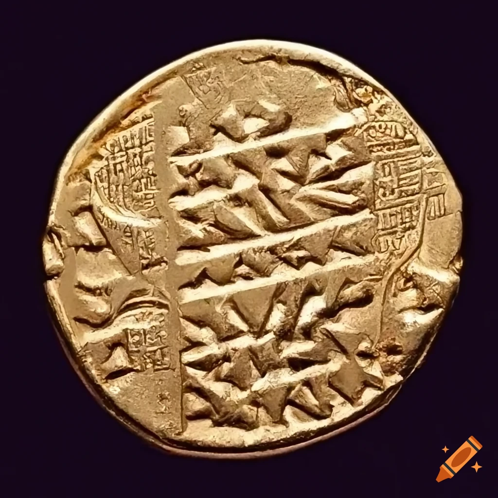Sumerian coin with Enki deity and mathematical equation on Craiyon