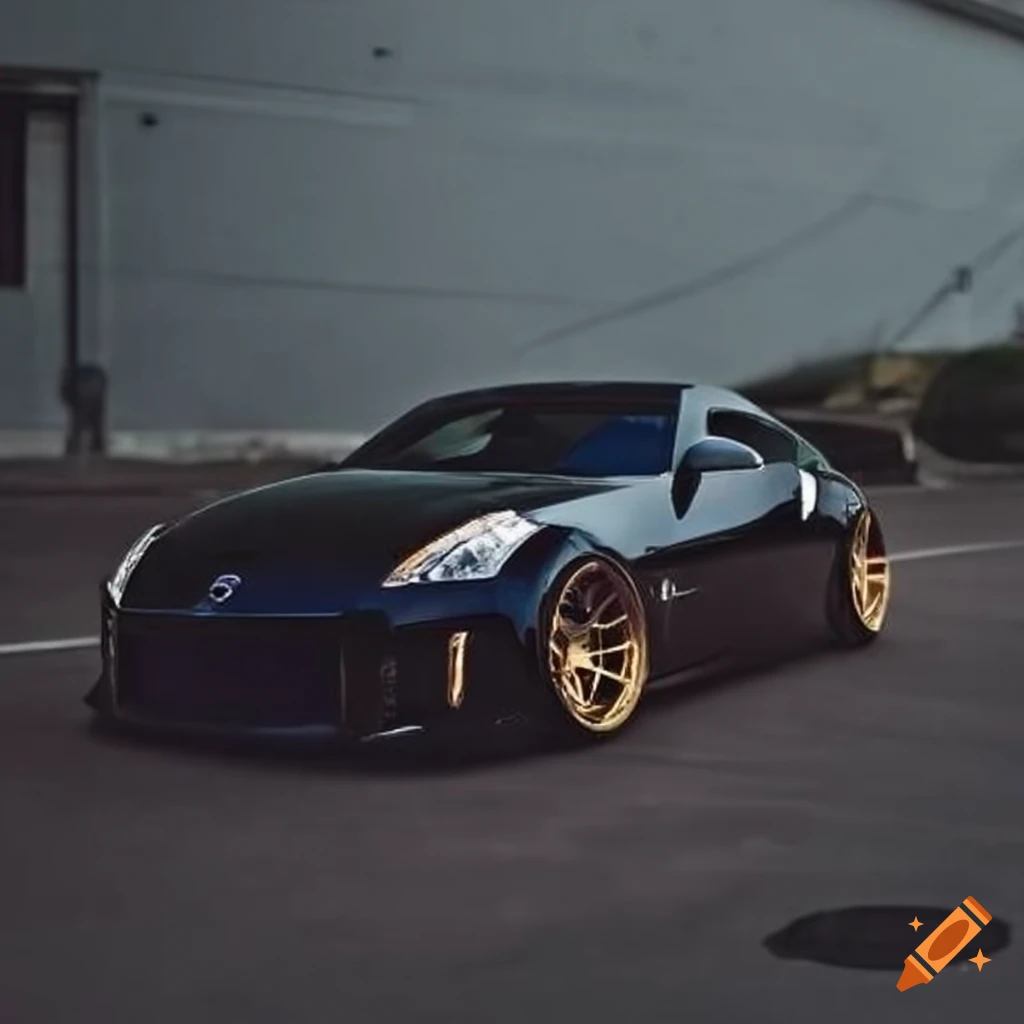 Black nissan 350z with bronze-gold wheels on Craiyon