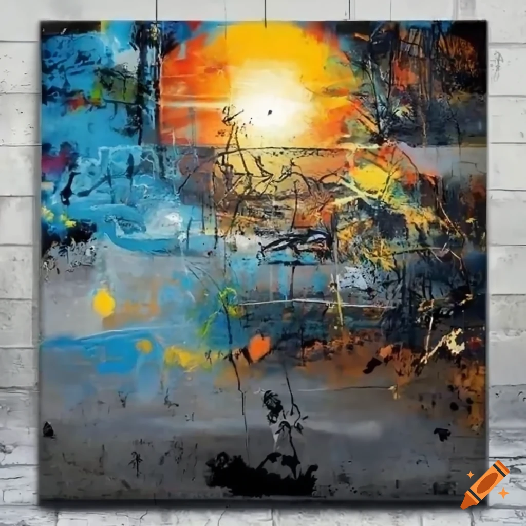 Spray painting of an abstract graffiti sunrise on Craiyon