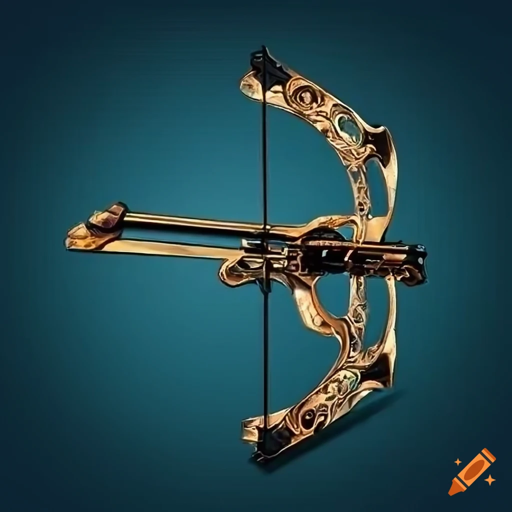 Hand crossbow with intricate filigree and music-inspired motifs on Craiyon