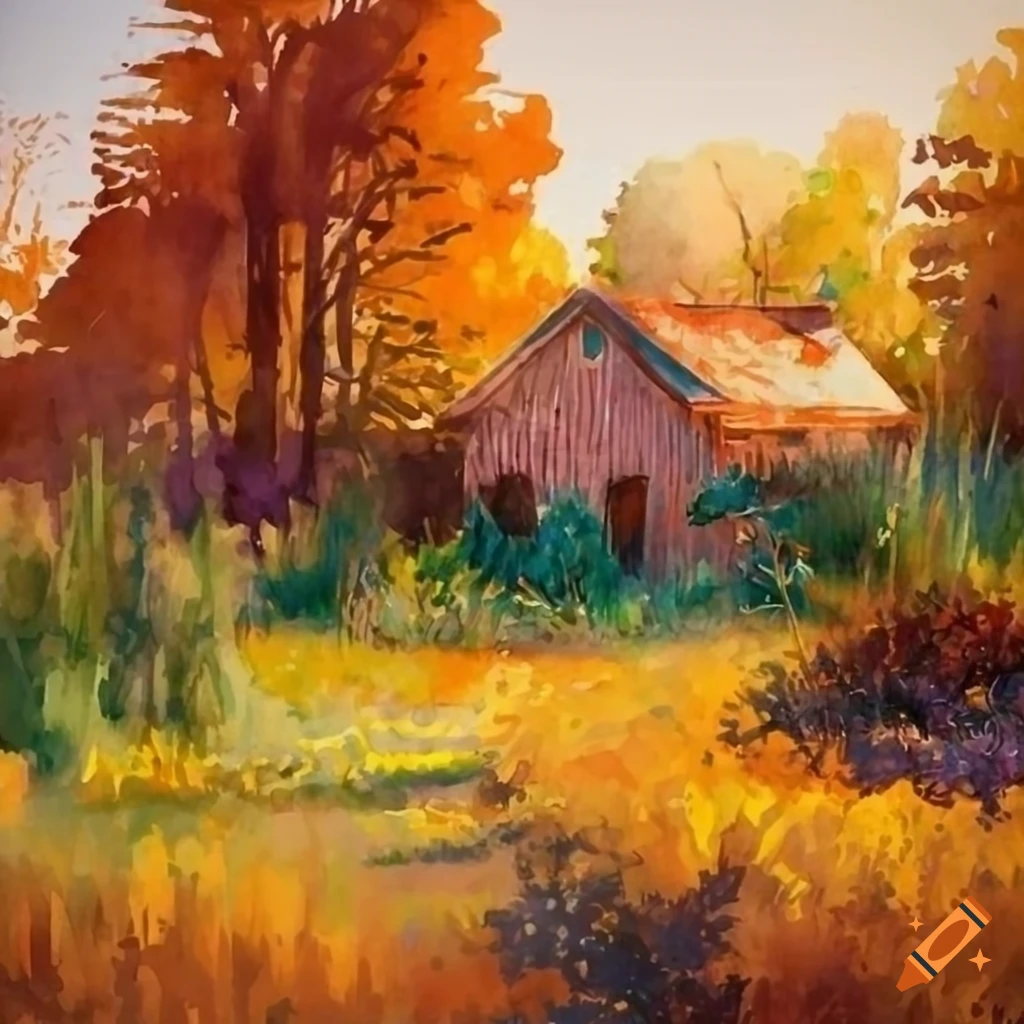 Watercolor of mini adobe home in a garden meadow on Craiyon