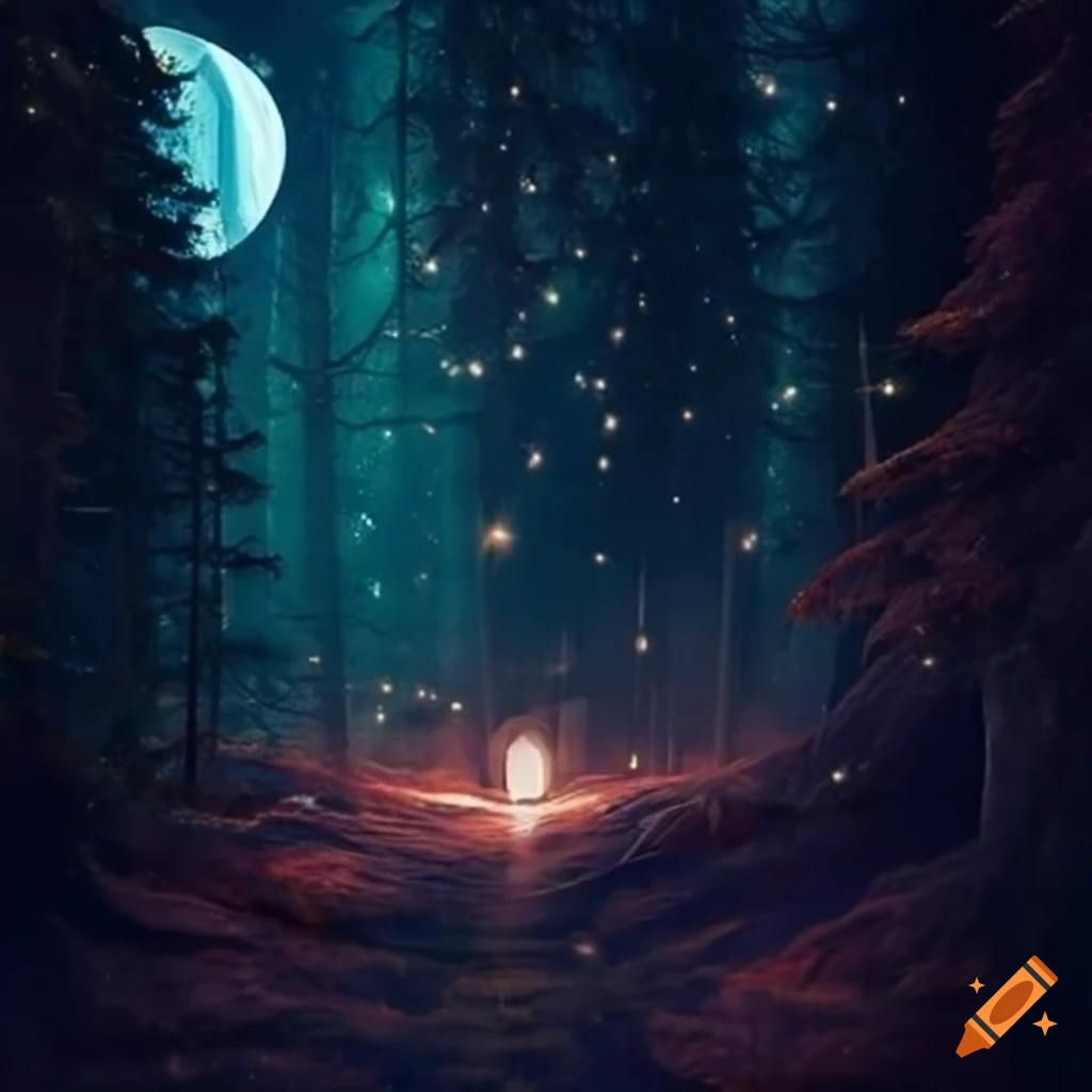 Magical forest with twinkling stars