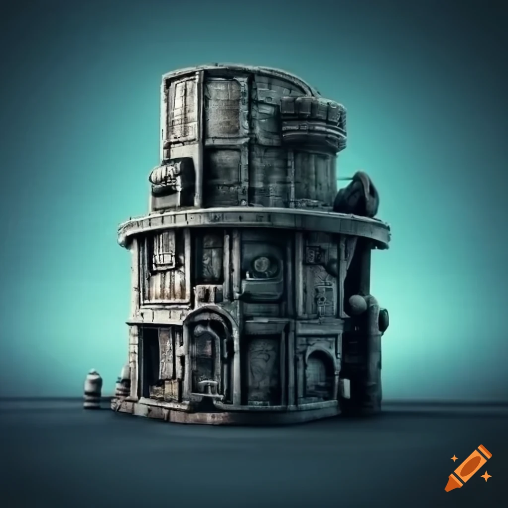 Dystopian sci-fi industrial building on Craiyon