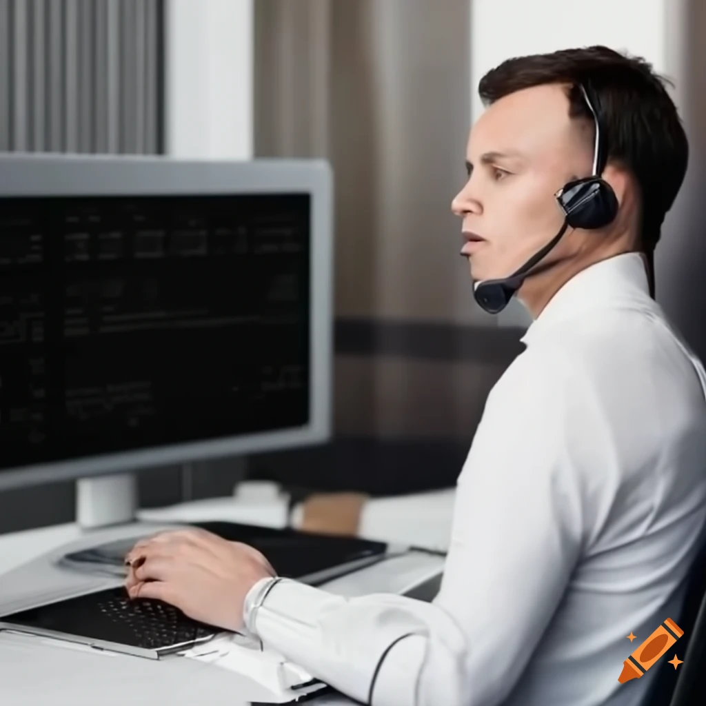 Customer service agent working on computer on Craiyon