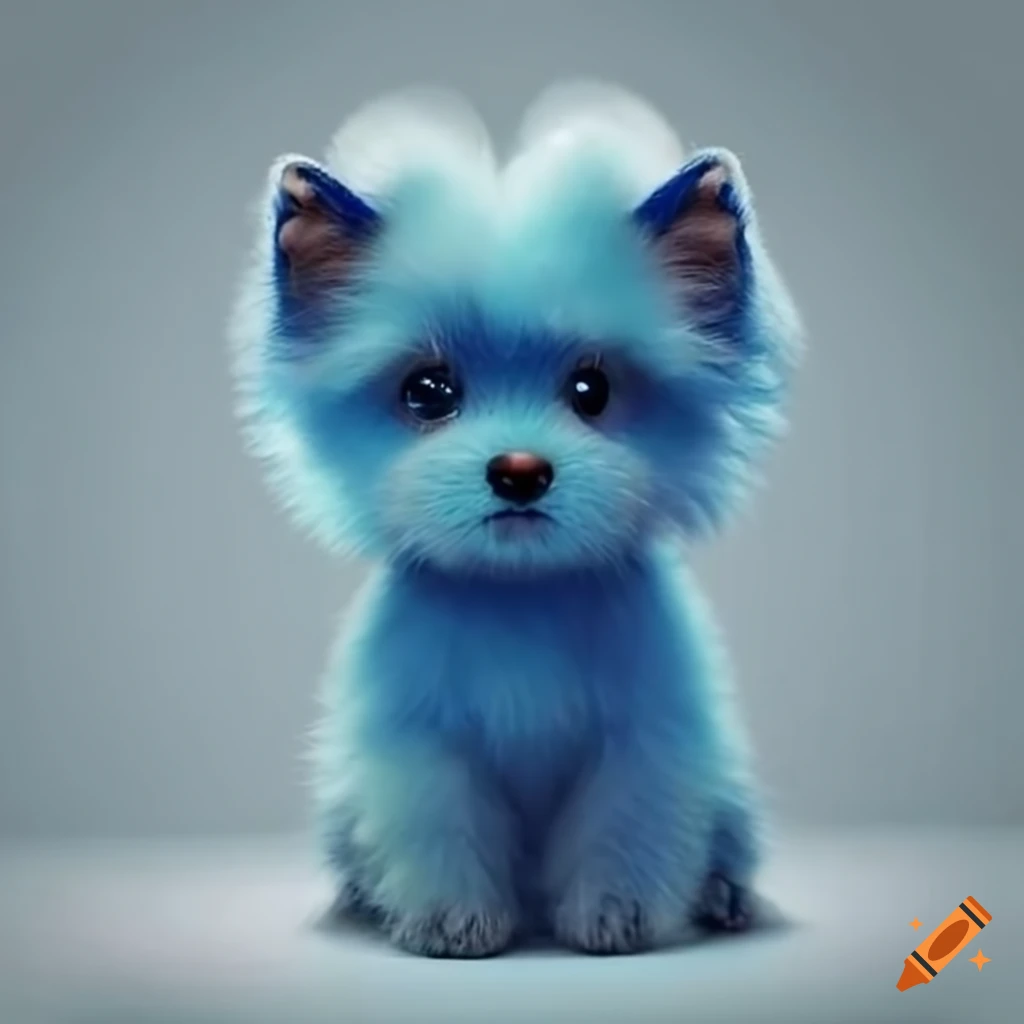 Cute fluffy puppy with big blue eyes on Craiyon