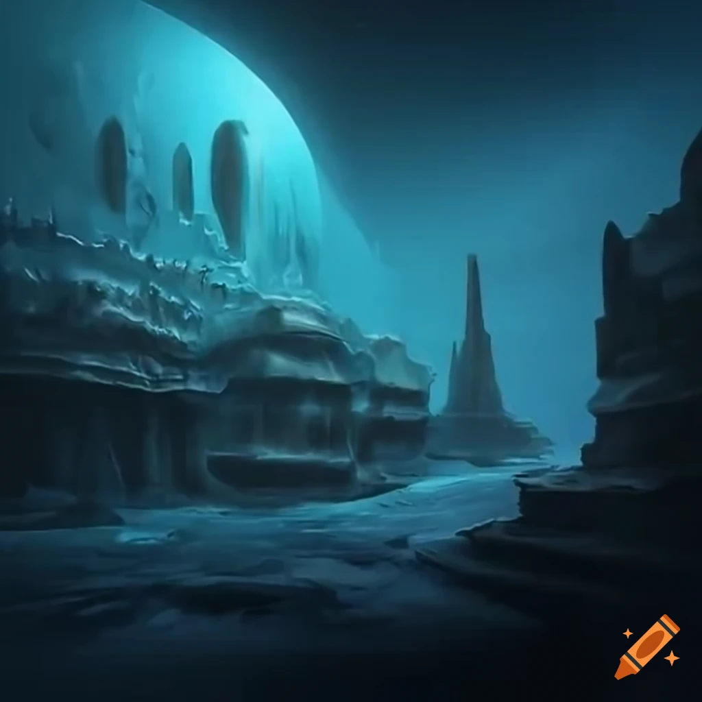Subterranean library in an ice planet inspired by Beksinski and Giger ...