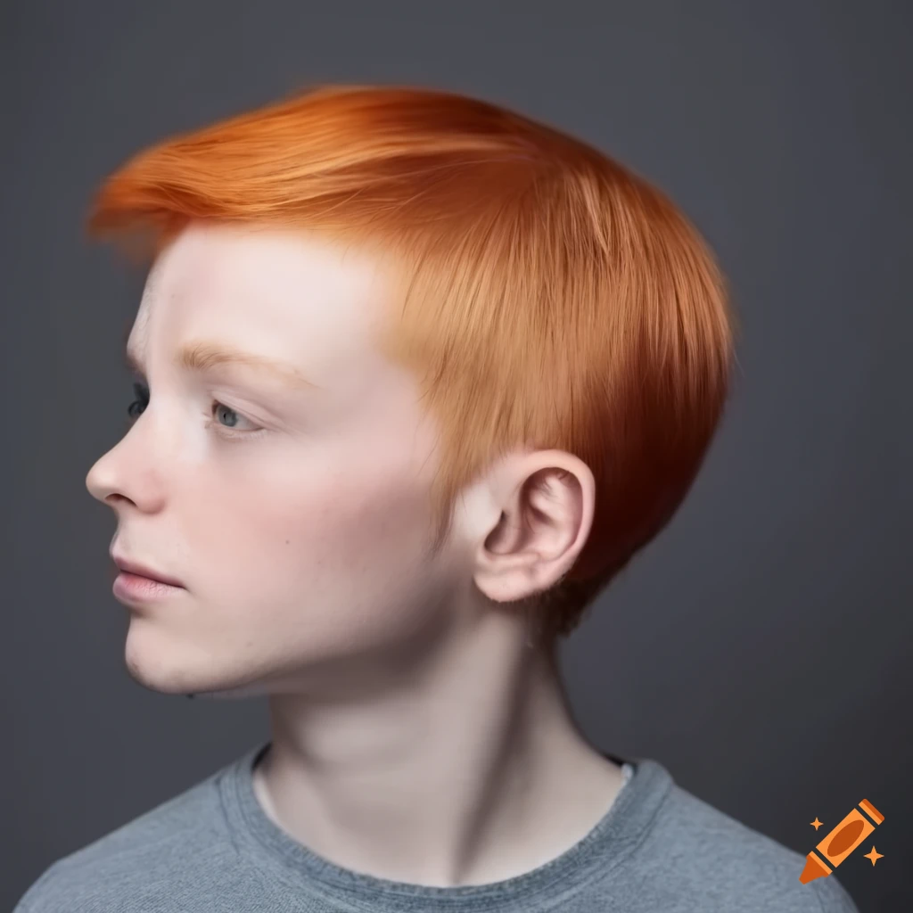 Red-haired boy with small ears in side view