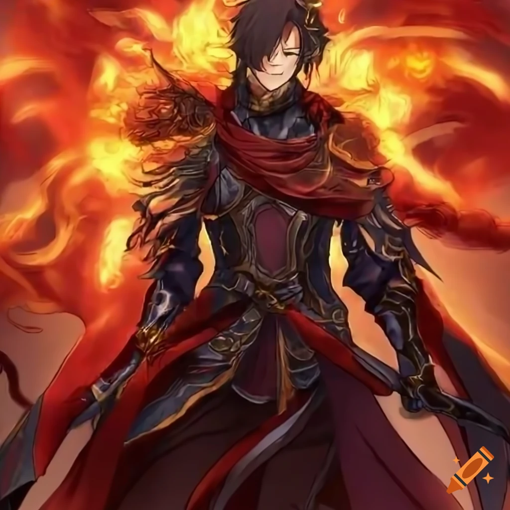 Ignis Shadowbane - a fiery prince with ember-like armor on Craiyon