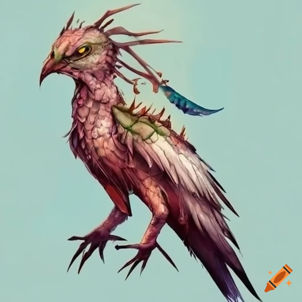 Artwork of a unique hybrid creature with cactus spikes, bird wings, and ...