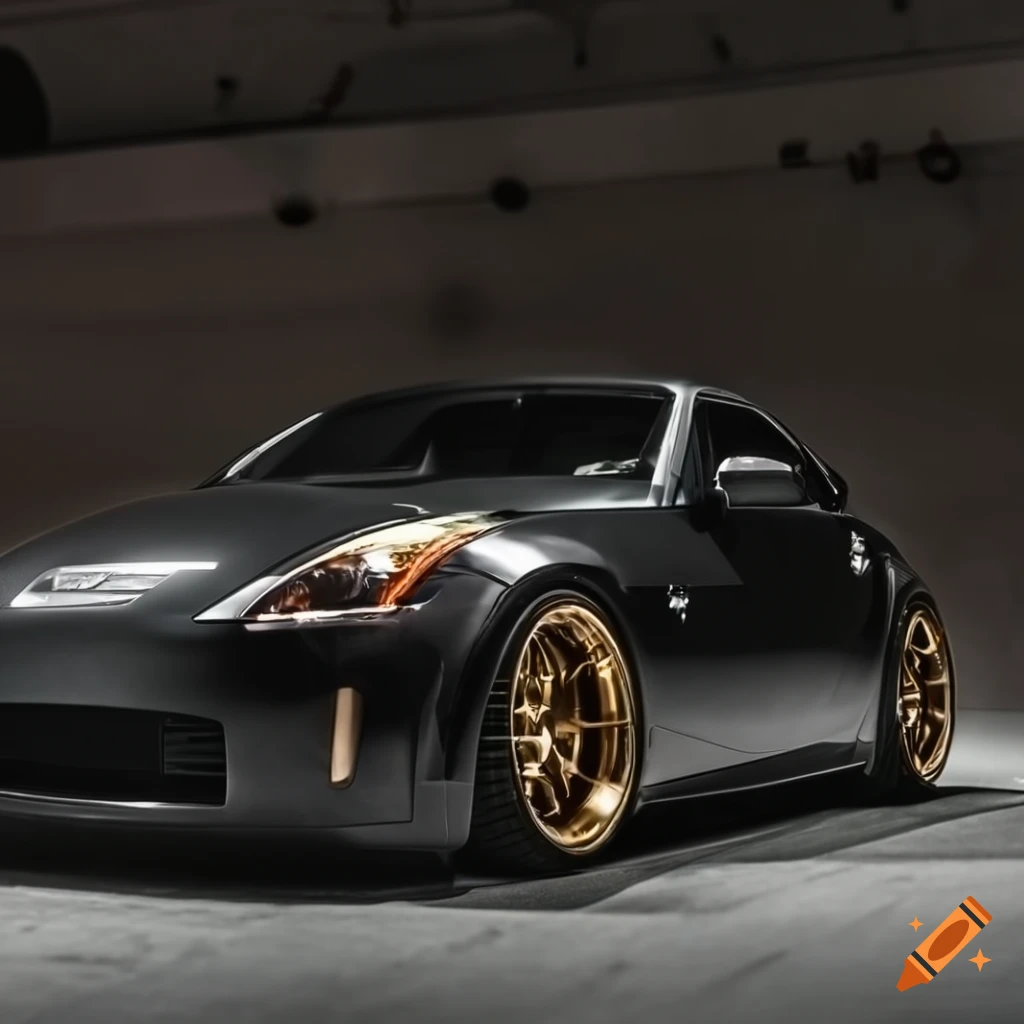 Image of a black 350z on a track on Craiyon