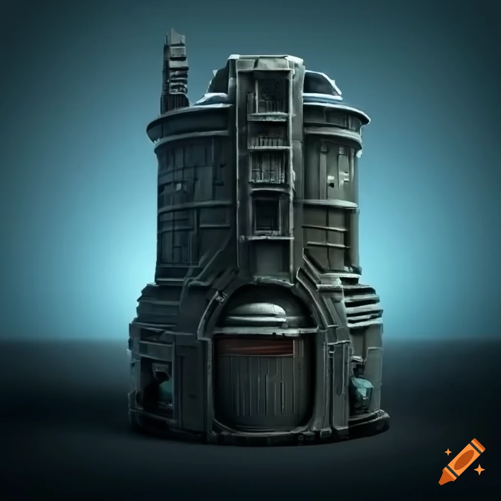 Dystopian sci-fi industrial building on Craiyon