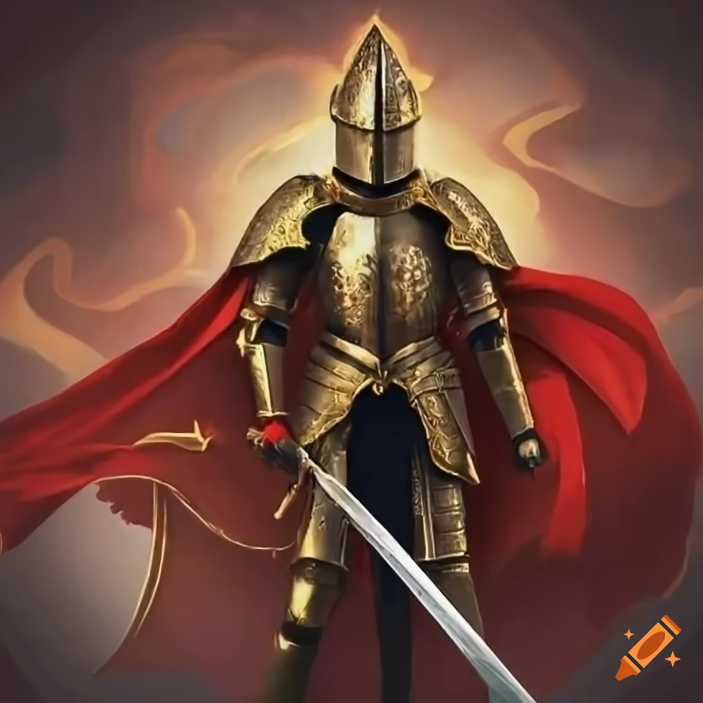 Image of a powerful knight in golden armor with wings on Craiyon