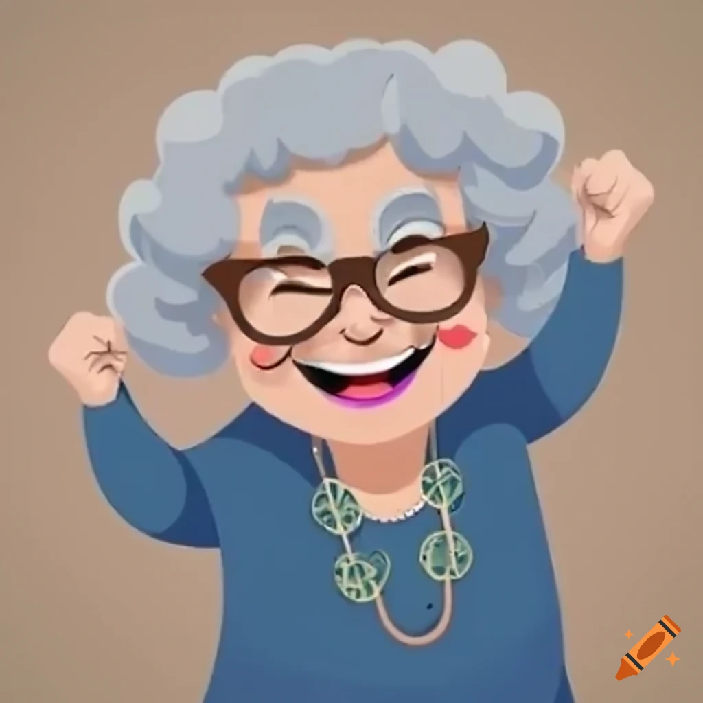 Detailed cartoon of a laughing grandma on Craiyon