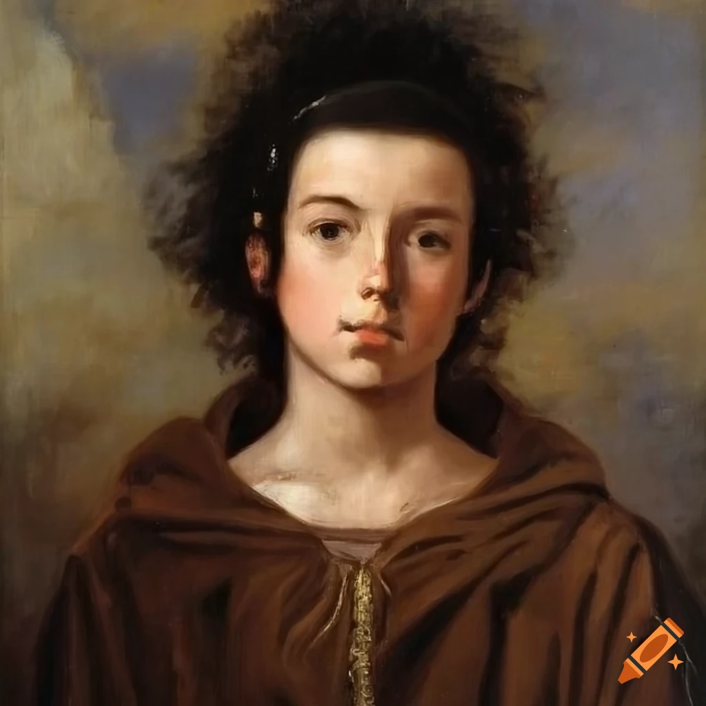 Portrait of a 7 year-old greek and american boys in medieval clothes on ...