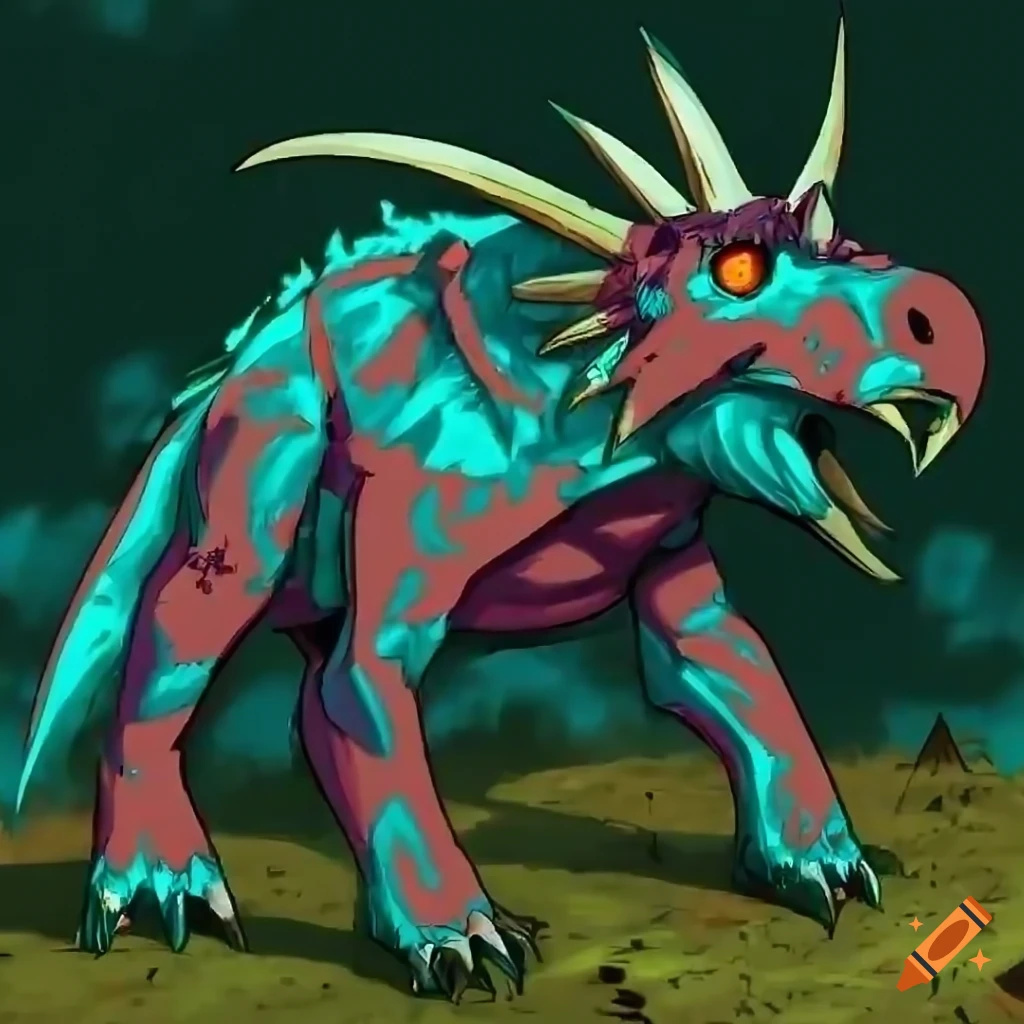 Stylized serpentine styracosaurus hybrid artwork on Craiyon