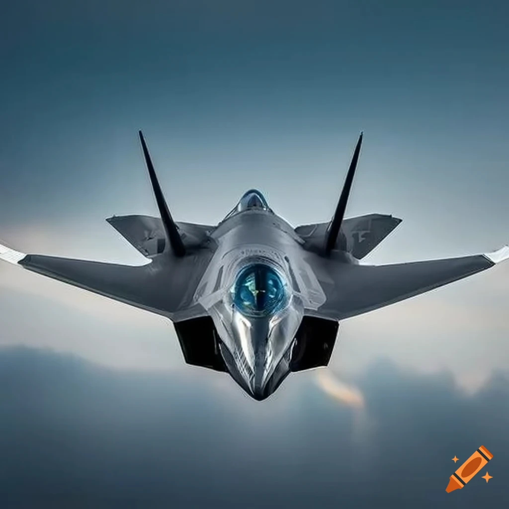 Silver stealth fighter jet in flight on Craiyon