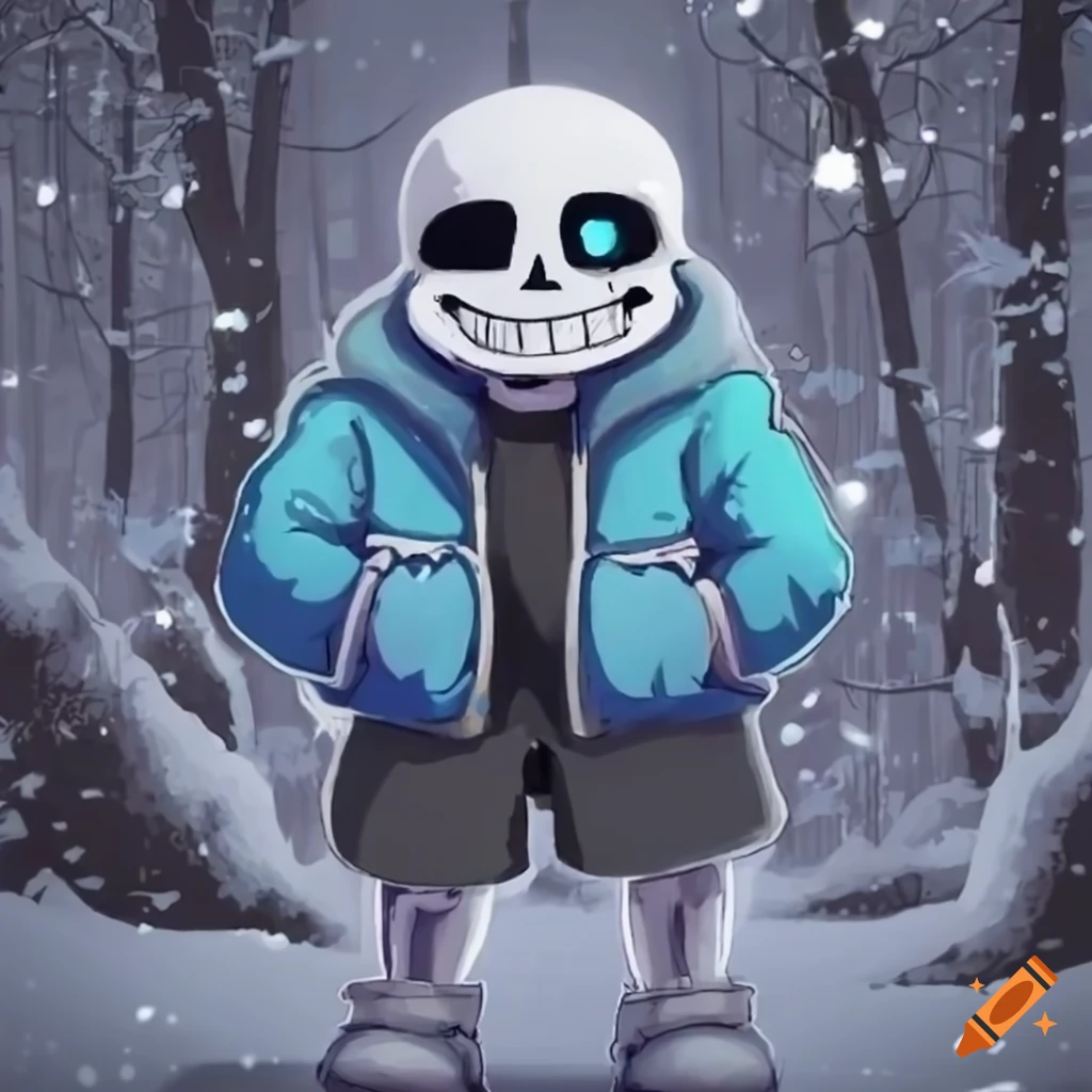 Sans undertale in a snowy forest on Craiyon