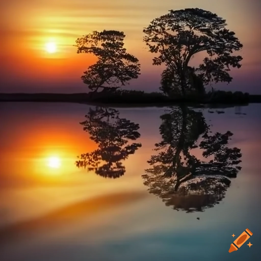 Book cover with mirror reflecting sunrise on water on Craiyon