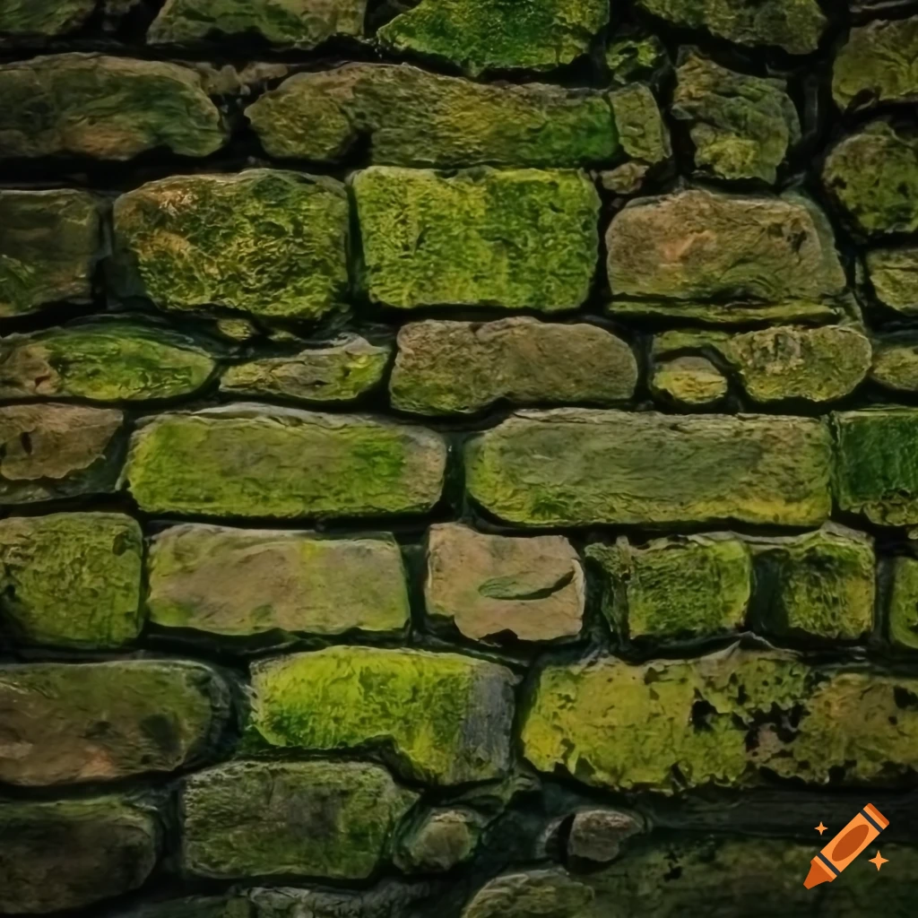 Close-up of mossy old stone wall on Craiyon