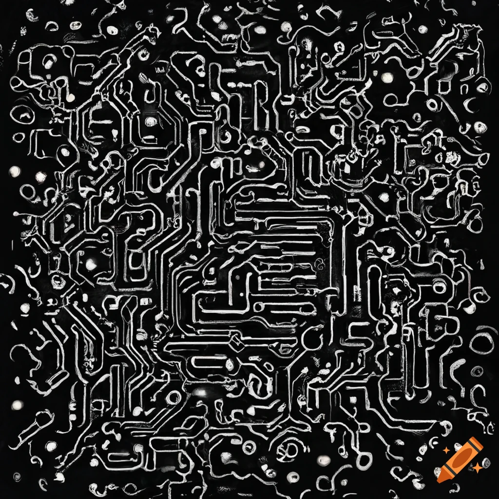 Stippled screen print art with circuitry texture on Craiyon