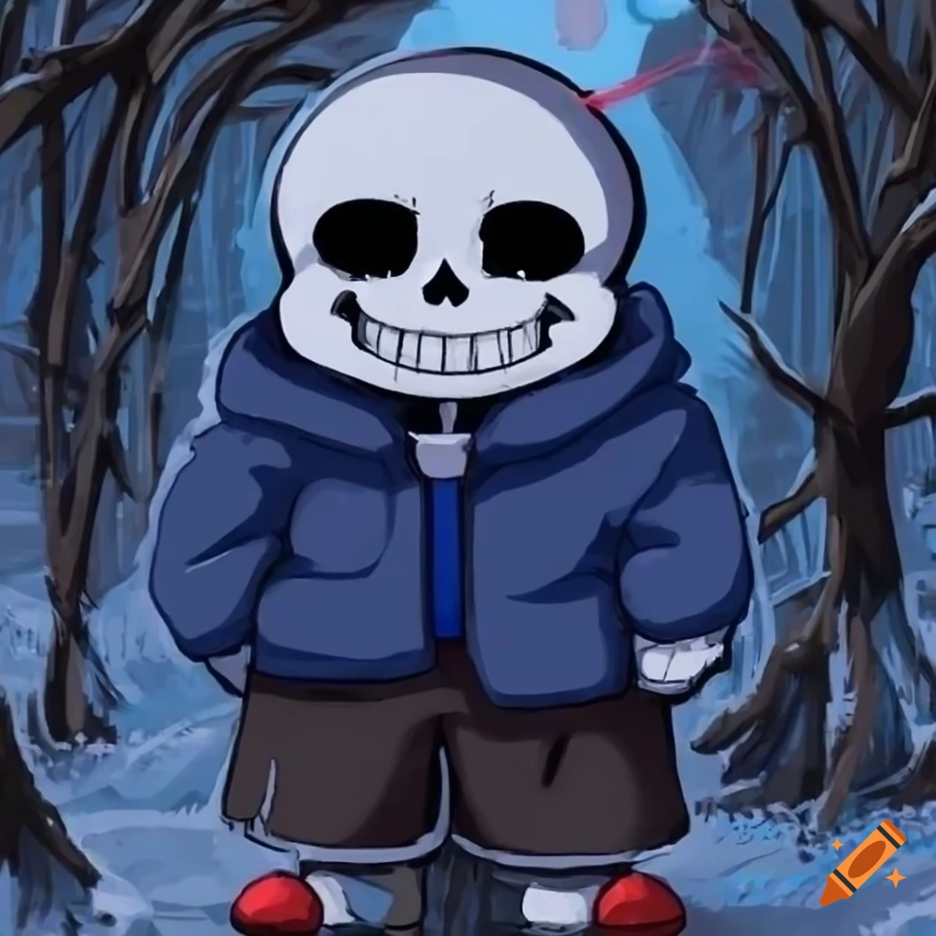 Image of sans undertale in a snowy forest on Craiyon