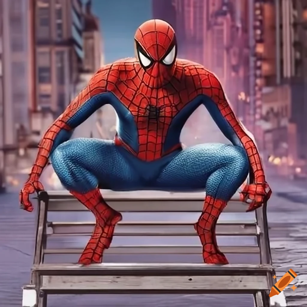 Spiderman sitting on a bench on Craiyon