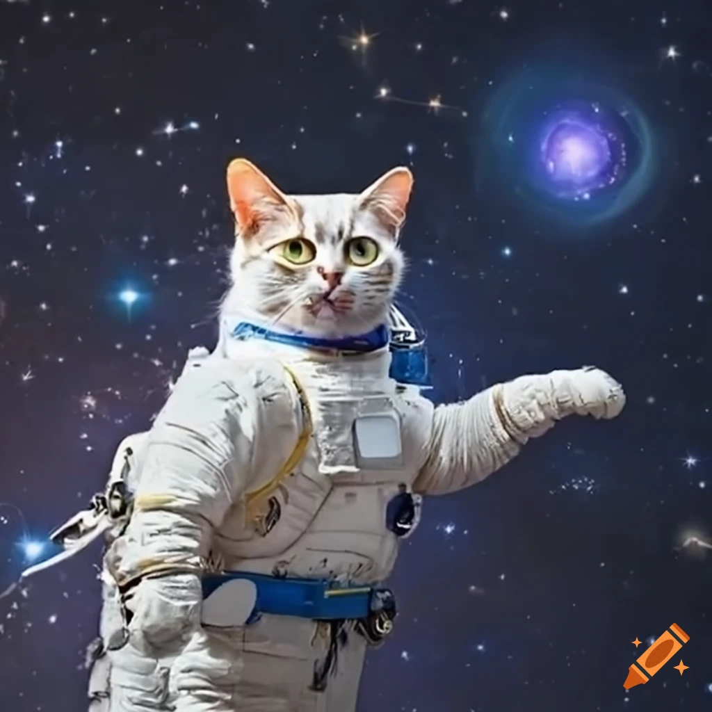 Cat astronaut mesmerized by the star-filled space on Craiyon