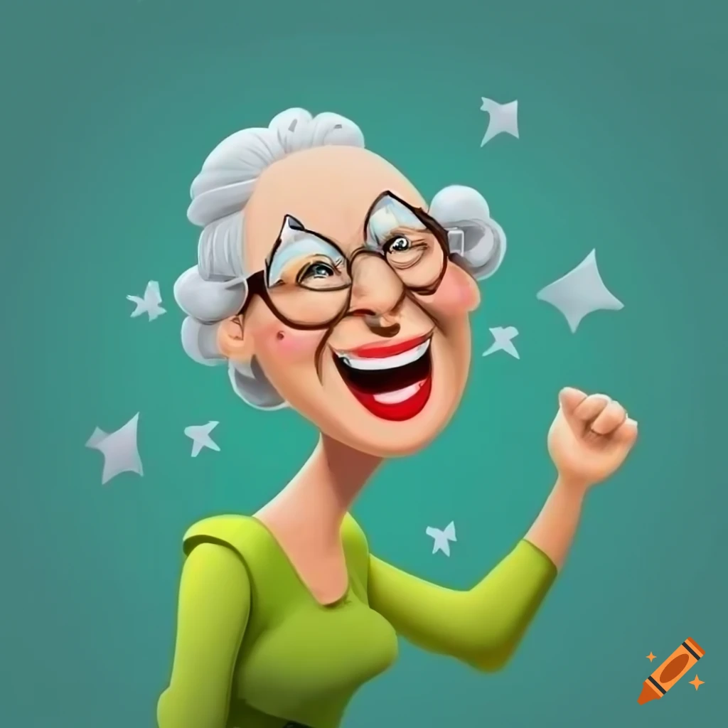 Detailed cartoon of a joyful grandma on Craiyon
