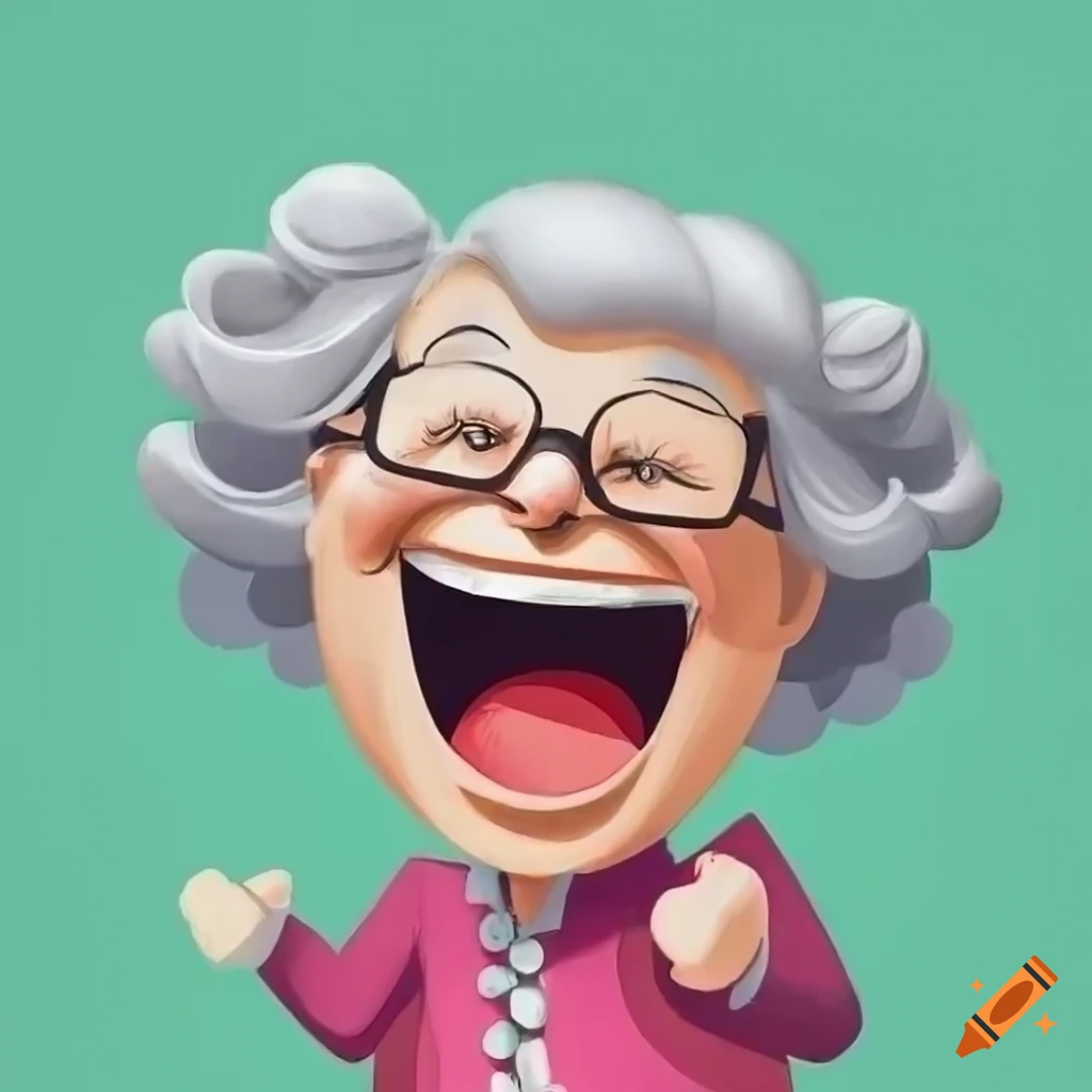 Detailed cartoon of a laughing grandma on Craiyon