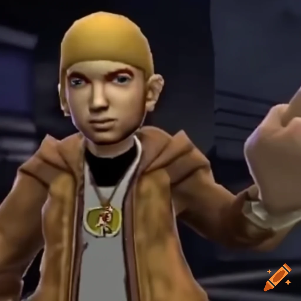 Closeup of eminem model in super smash bros brawl on Craiyon