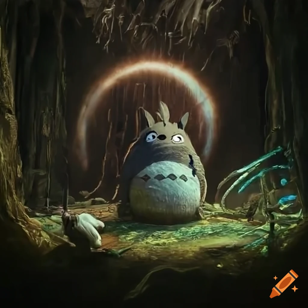 Artistic diorama with totoro and blade runner themes on Craiyon