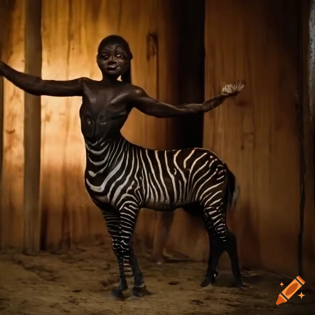 Cinematic photo of a zebra-centaur in a stable on Craiyon