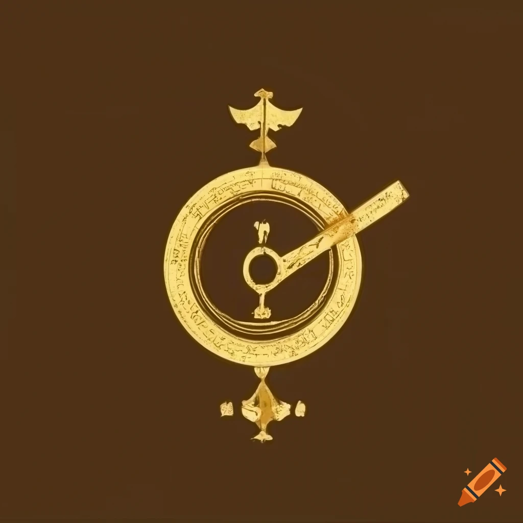 Minimalistic gold logo of an antique astrolabe