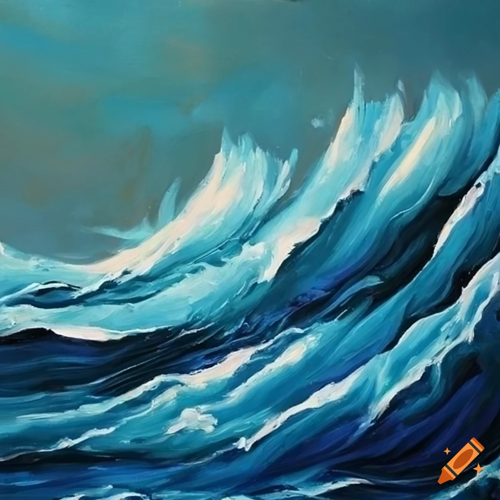 Oil painting of crashing waves on Craiyon